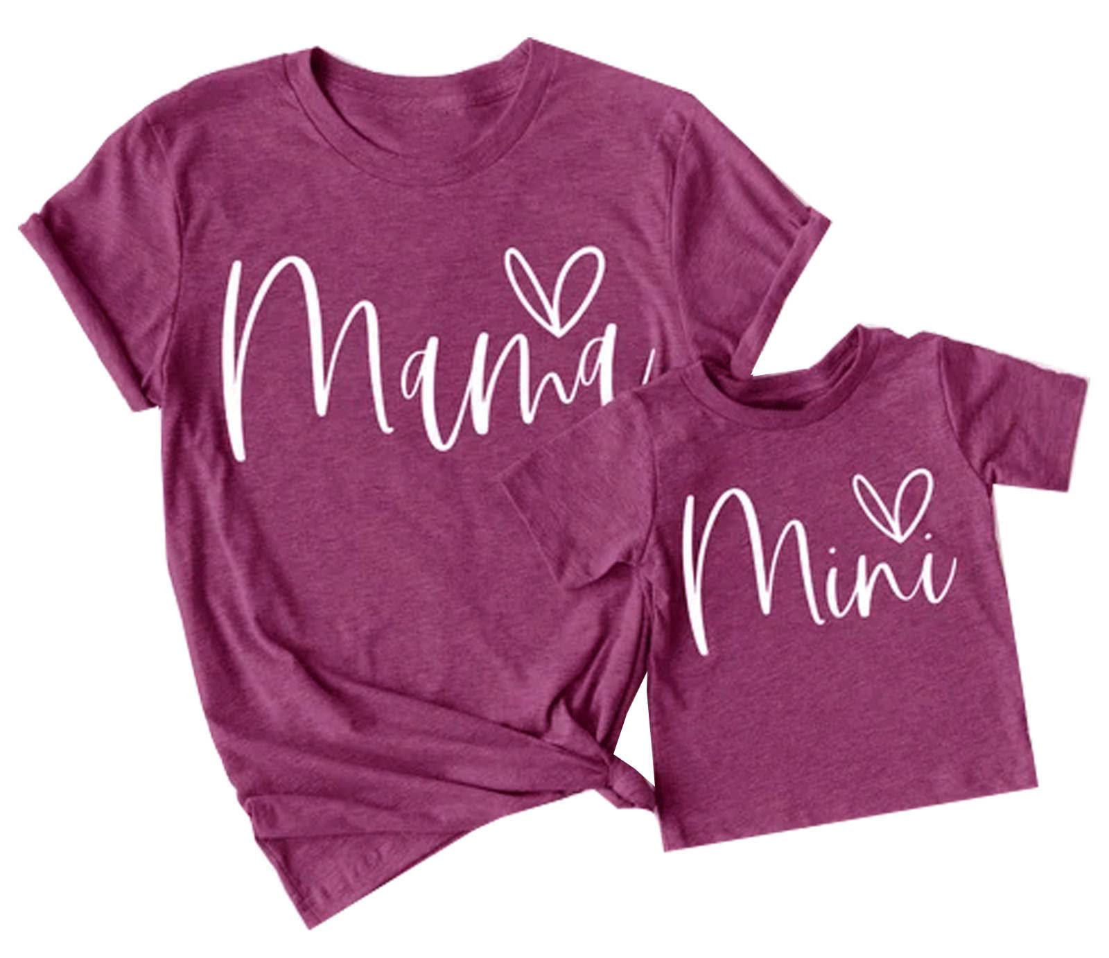 Mama and Mini Shirts Mommy and Me Matching Cute T-Shirts Mama Mini Matching Tee Mother and Daughter Gifts Tshirt (M, Fuchsia-Mama T-Shirt)