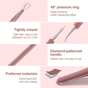 Blackhead Remover Tools, IKOCO 10PCS Stainless Steel Pimple Popper Tool Kit Including a 10X Blackhead Mirror, 8pcs Comedone Extractors and a Leather Bag, Rose Gold