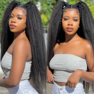 Alidiamond Kinky Straight Human hair Wig 13X4 Kinky Straight Wig Human Hair PrePlucked with Baby Hair 180% Density Yaki Straight Human Hair Wig 18 Inch Brazilian Remy Hair for Women