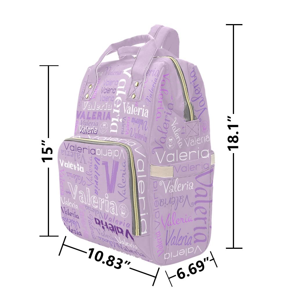 XOZOTY Name Light Purple Diaper Bags with Name Waterproof Mummy Backpack Nappy Nursing Baby Bags Gifts Tote Bag for Women