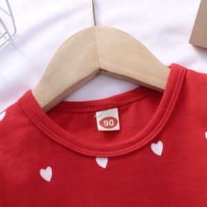 GLIGLITTR Toddler Baby Girls Clothes Set Valentine's Day Heart Print Long Sleeve Ruffle T-Shirt+Pants Kids 2pcs Outfits (Red, 4-5 T)