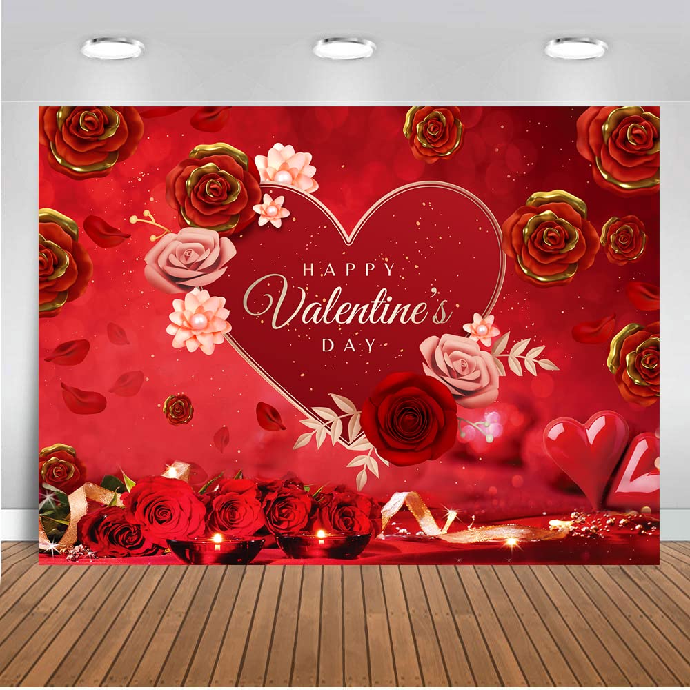 CHAIYA 8x6ft Valentine's Day Photography Backdrop Red Love Heart Romantic Red Rose Flowers Bokeh Valentine's Day Wedding Bridal Shower Party Decor Banner CY-199