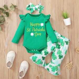 Detigee Baby Girl Happy St. Patricks Day Outfit Infant My 1st St. Patricks Day Bodysuit (Green,3-6 Months)