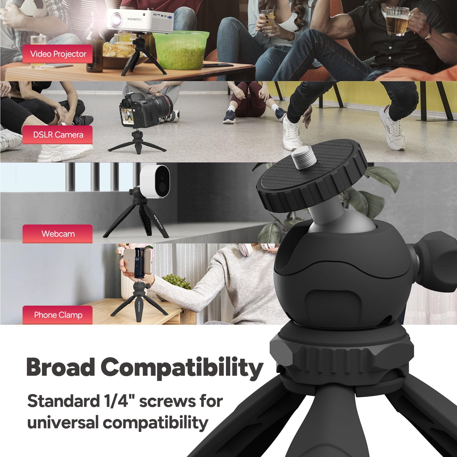 WEWATCH PS201 Adjustable-Height Tripod Stand, 31" Compact Aluminum Alloy Portable Projector Stand, Selfie Stick Tripod with 360° Panorama, One-Button to Open/Close Tripod Stand for Projectors Camera