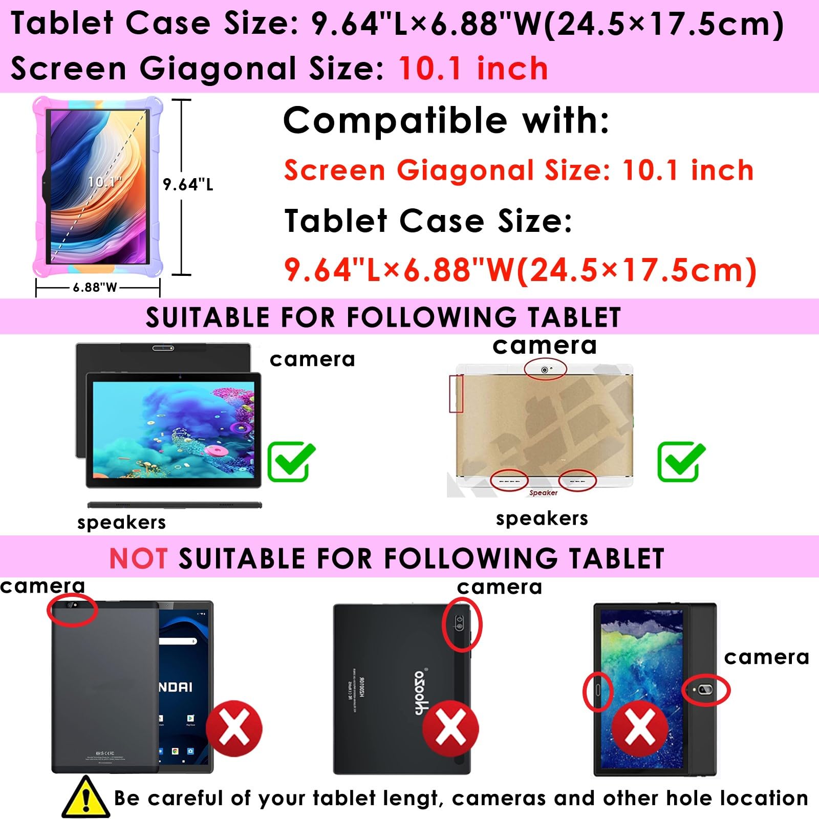 DETUOSI Silicone Case Compatible with Dragon Touch Notepad K10, 10 inch Universal Tablet Case, Multi-Angle Protective Cover for ZONKO K105 10 inch, Winsing 10 with Strap & Stylus Pen, Rainbow