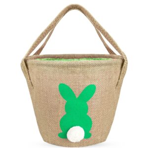 leesgel easter baskets for kids, bunny basket easter egg hunt baskets, rabbit buckets large easter basket gifts bags for boys girls （green)