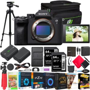 sony a7 iv full frame mirrorless 33mp alpha interchangeable lens camera | official sony usa partner model | body ilce-7m4/b bundle with deco gear case + tripod + extra battery, dual charger, software