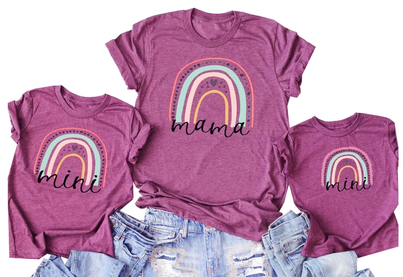 Mama and Mini Rainbow T-Shirt Mommy and Me Shirts Mama Mini Matching Tee Boho Rainbow Shirt Mother and Daughter Shirt