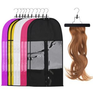 hair extension storage bag, 5 pack /10 pack/ 20 pack hair extension holder with hanger, strong portable hair extension hanger, dustproof portable suit with transparent zip up closure, for store style human hair(10pcs hair storage bag)