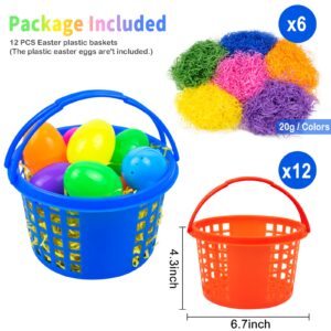 12 PCS Easter Baskets Empty for Kids, Plastic Bulk Baskets for Easter Eggs Hunts, Easter Bucket Bags for Kids Classroom Collecting Easter Eggs Party Favor, Easter Baskets Stuffers Filled for Toddler