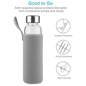 Borosilicate glass water bottle with Leak Proof Lid and Protective Neoprene Sleeve 32oz / 16oz (Leaves and Flower, 32oz)