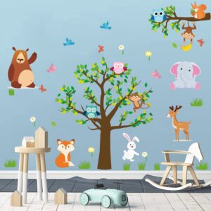 Supzone Jungle Animal Wall Stickers Forest Animal Tree Wall Sticker Owls Wall Decals for Kids Baby Nursery Playroom Bedroom Classroom Kindergarten Wall Decor