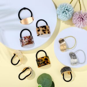 9 Pack Ponytail Hair Cuff Metal Rhinestone Ponytail Holder Elastic Glitter Decorative Hair Tie Gold Hair Ties Wrap Cuff Tortoise Shell Ponytail Ring Holder Christmas Gift for Women(Charming Style)