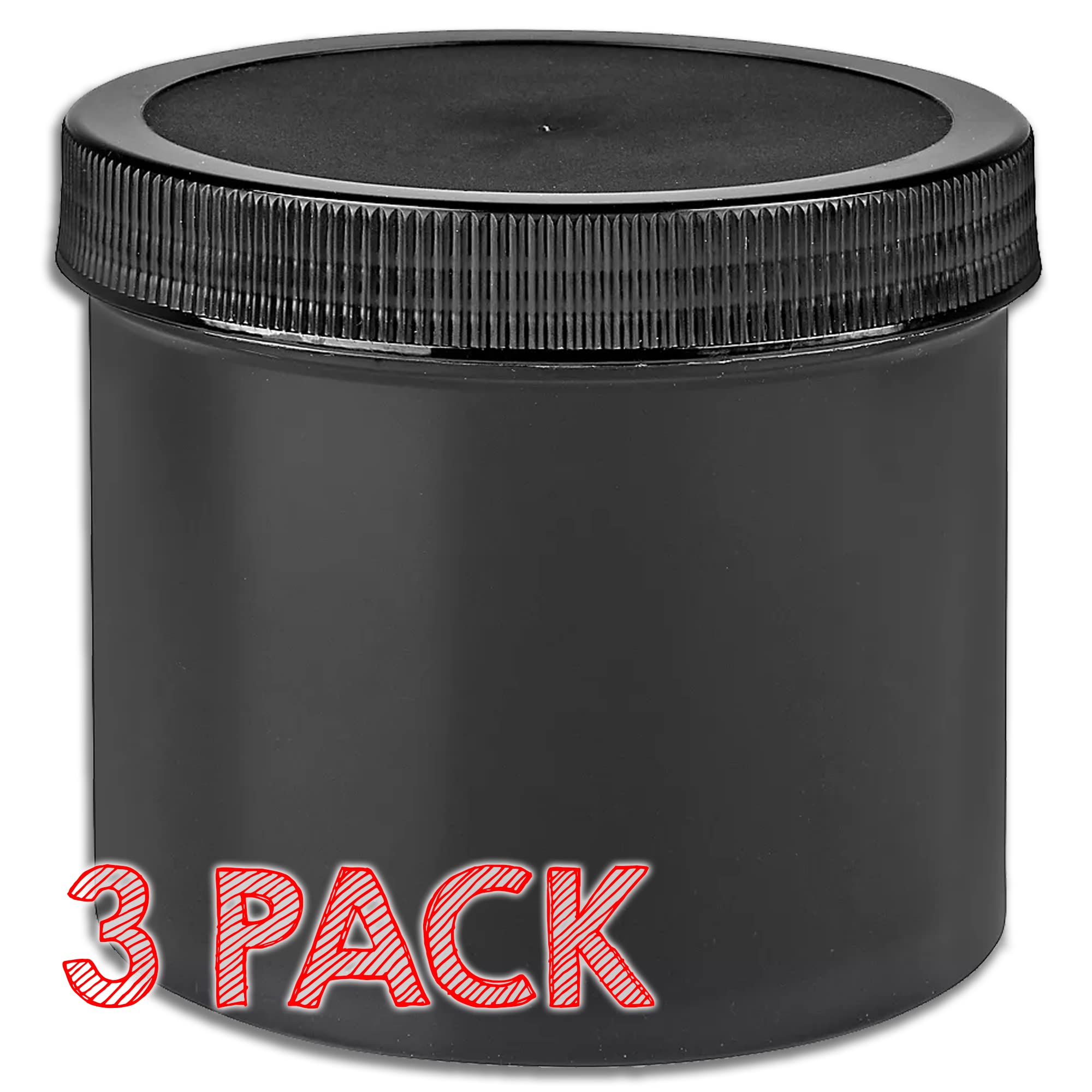 32 oz Black Round Wide-Mouth Plastic Jars - Pack of 3 BPA Free Cosmetic Containers and Lids for Beauty, Hair, Make Up Products, Medicines, Small Parts, Empty Food Storage Container