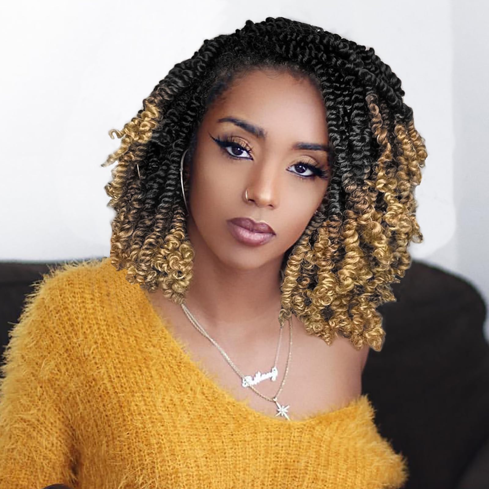 Pre-twisted Passion Twist Crochet Hair 8 Inch 8 Pack Pre-looped Crochet Passion Twist Hair Short Crochet Hair for Women Boho Crochet Hair Braids 1B/27