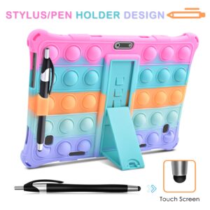 DETUOSI Silicone Case Compatible with Dragon Touch Notepad K10, 10 inch Universal Tablet Case, Multi-Angle Protective Cover for ZONKO K105 10 inch, Winsing 10 with Strap & Stylus Pen, Rainbow