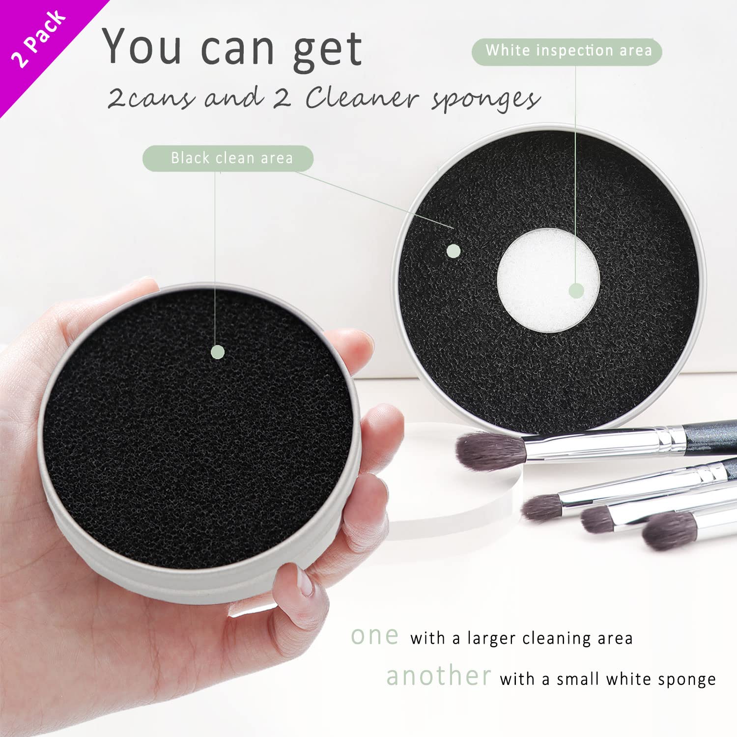 2 Pack Makeup Brush Cleaner Sponges - Switch Eyeshadow Colors Immediately & Dry Clean Makeup Brushes, Portable Cleaning Case for Home and Travel (2Pcs Black acticarbon scrubbing sponge)