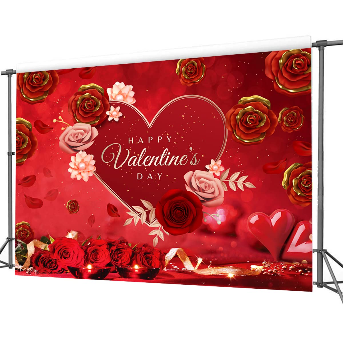 CHAIYA 8x6ft Valentine's Day Photography Backdrop Red Love Heart Romantic Red Rose Flowers Bokeh Valentine's Day Wedding Bridal Shower Party Decor Banner CY-199