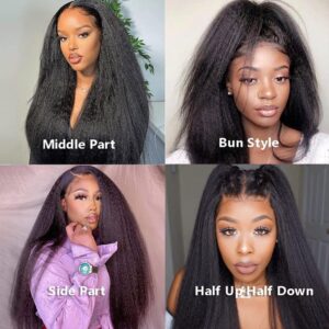 Alidiamond Kinky Straight Human hair Wig 13X4 Kinky Straight Wig Human Hair PrePlucked with Baby Hair 180% Density Yaki Straight Human Hair Wig 18 Inch Brazilian Remy Hair for Women