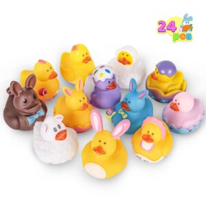 joyin 24pcs easter rubber duckies toys, novelty funny squeeze ducks for easter egg hunt, kids bath toys, easter basket stuffing, party favor