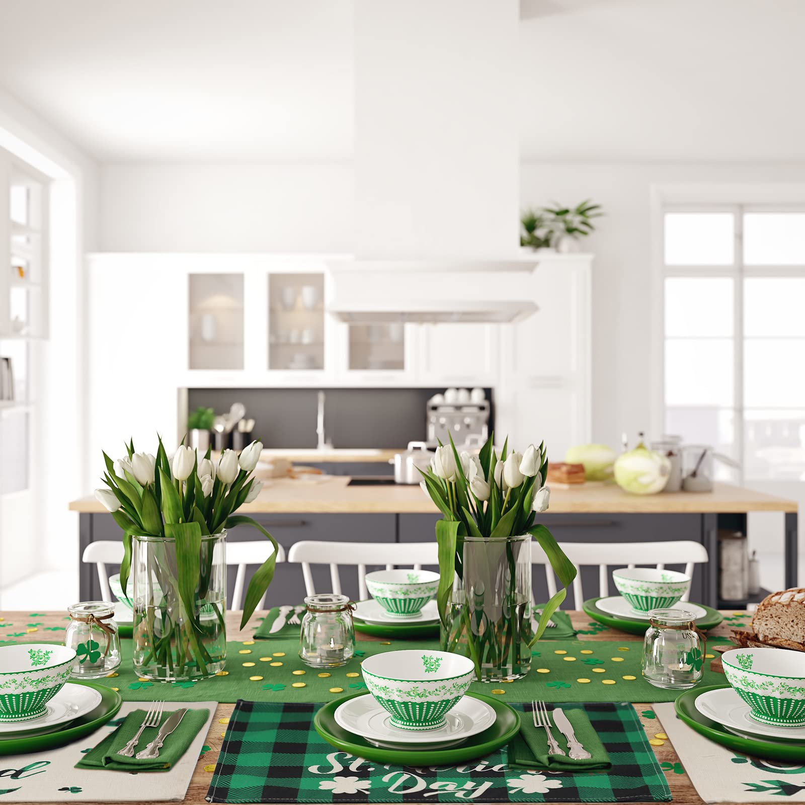 St. Patrick's Day Placemat Buffalo Plaid Place Mats for Dining Table Shamrock Clover Truck Lucky Blessed Charm Holiday Rustic Washable Table Mat for St. Patrick's Day Party Home Decorations Supplies