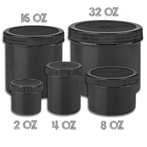 32 oz Black Round Wide-Mouth Plastic Jars - Pack of 3 BPA Free Cosmetic Containers and Lids for Beauty, Hair, Make Up Products, Medicines, Small Parts, Empty Food Storage Container