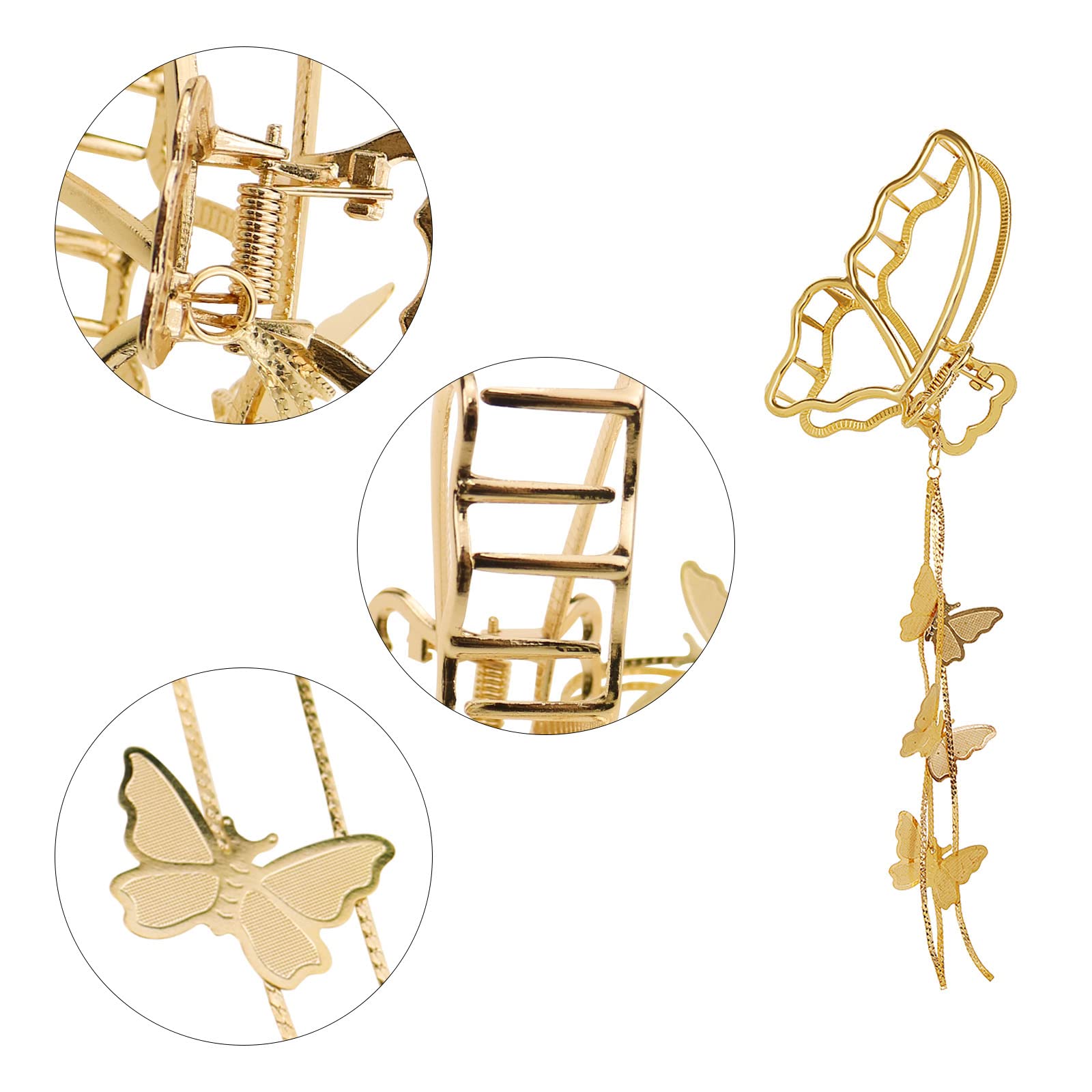 4 PACK Metal Big Gold Butterfly Hair Clips Clamp Tassel Nonslip Claw Hair Accessories for Women Girls for Thinner Thick Styling Fashion Hair Supplies