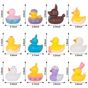 JOYIN 24pcs Easter Rubber Duckies Toys, Novelty Funny Squeeze Ducks for Easter Egg Hunt, Kids Bath Toys, Easter Basket Stuffing, Party Favor