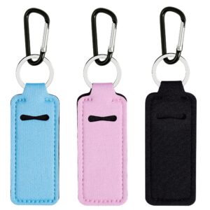 pengxiaomei 3 pcs chapsticks holder keychain stocking stuffers for women lip balm holder chapsticks keychain holder for lipstick (pink, blue, black)