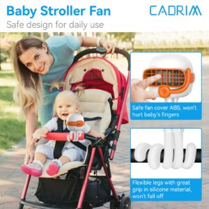 Cadrim Battery Operated Stroller Fan Clip On Fan for Baby with Flexible Tripod,3 Speeds Portable Fan Handheld Personal Fan for Car Seat Crib Camping Treadmill (White)