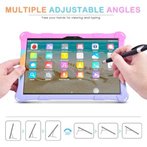 DETUOSI Silicone Case Compatible with Dragon Touch Notepad K10, 10 inch Universal Tablet Case, Multi-Angle Protective Cover for ZONKO K105 10 inch, Winsing 10 with Strap & Stylus Pen, Rainbow