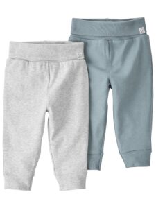 little planet by carter's unisex-baby 2-pack terry pants made with organic cotton, meadow/charcoal, 9 months