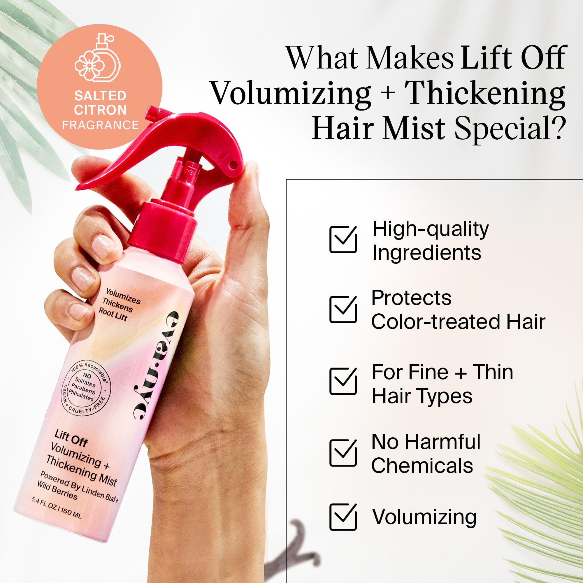 "EVANYC Lift Off Volumizing + Thickening Hair Mist, 5.4 Fl Oz -Styling Sprays for Fine , Long-Lasting Volume, Vegan, GMO, Sulfate,Paraben, Cruelty-Free"