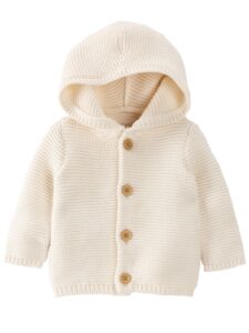 little planet by carter's unisex-baby organic cotton signature stitch cardigan, cream, 24 months