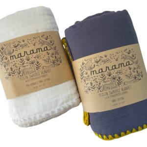 Marama - Embroidered Muslin Swaddle Blanket Quilt 4 Layers Very Soft 100percent Cotton Oversized 47''x47'' Oeko Tex Certified Fabric Boy or Girl Neutral Newborn / Toddler Small Kid, Gray