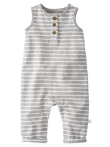 little planet by carter's unisex-baby terry jumpsuit made with organic cotton, grey stripes, 3 months