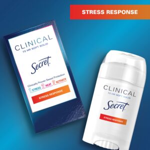 Secret Deodorant and Antiperspirant Clinical Strength for Women, Stress Response, 72hr Stress Sweat Protection, PH Balancing Minerals, Soft Solid, 1.6 oz (Pack of 3)