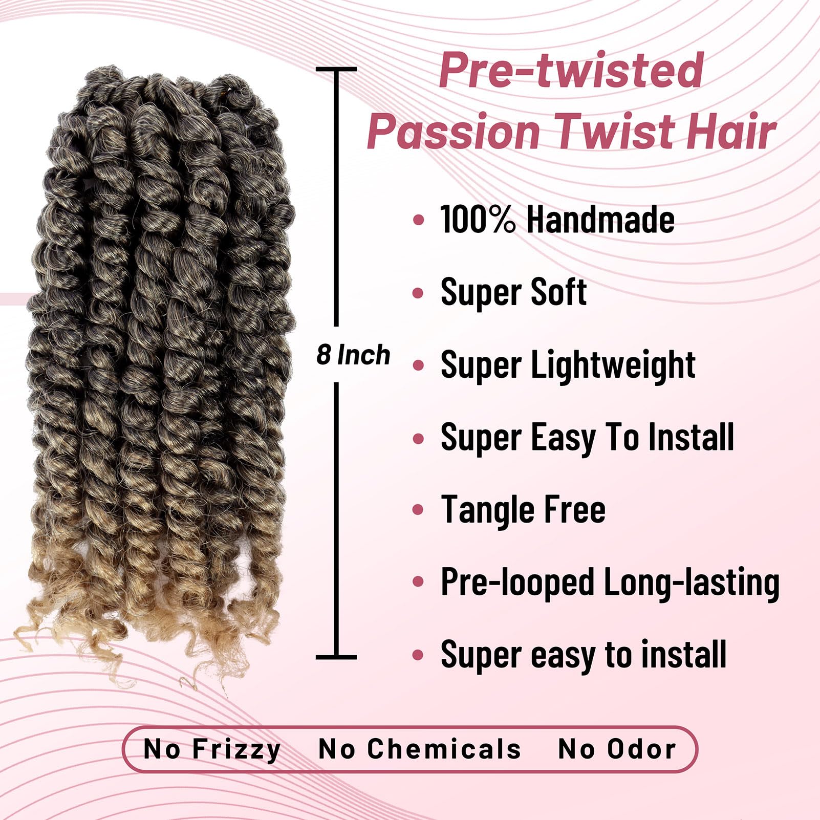 Pre-twisted Passion Twist Crochet Hair 8 Inch 8 Pack Pre-looped Crochet Passion Twist Hair Short Crochet Hair for Women Boho Crochet Hair Braids 1B/27