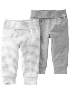 little planet by carter's unisex-baby 2-pack terry pants made with organic cotton, grey/heather stripes, 3 months