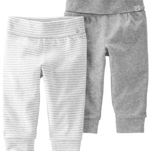 little planet by carter's unisex-baby 2-pack Terry Pants made with Organic Cotton, Grey/Heather Stripes, 3 Months