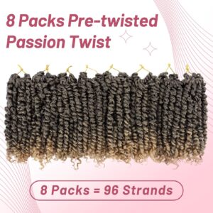 Pre-twisted Passion Twist Crochet Hair 8 Inch 8 Pack Pre-looped Crochet Passion Twist Hair Short Crochet Hair for Women Boho Crochet Hair Braids 1B/27