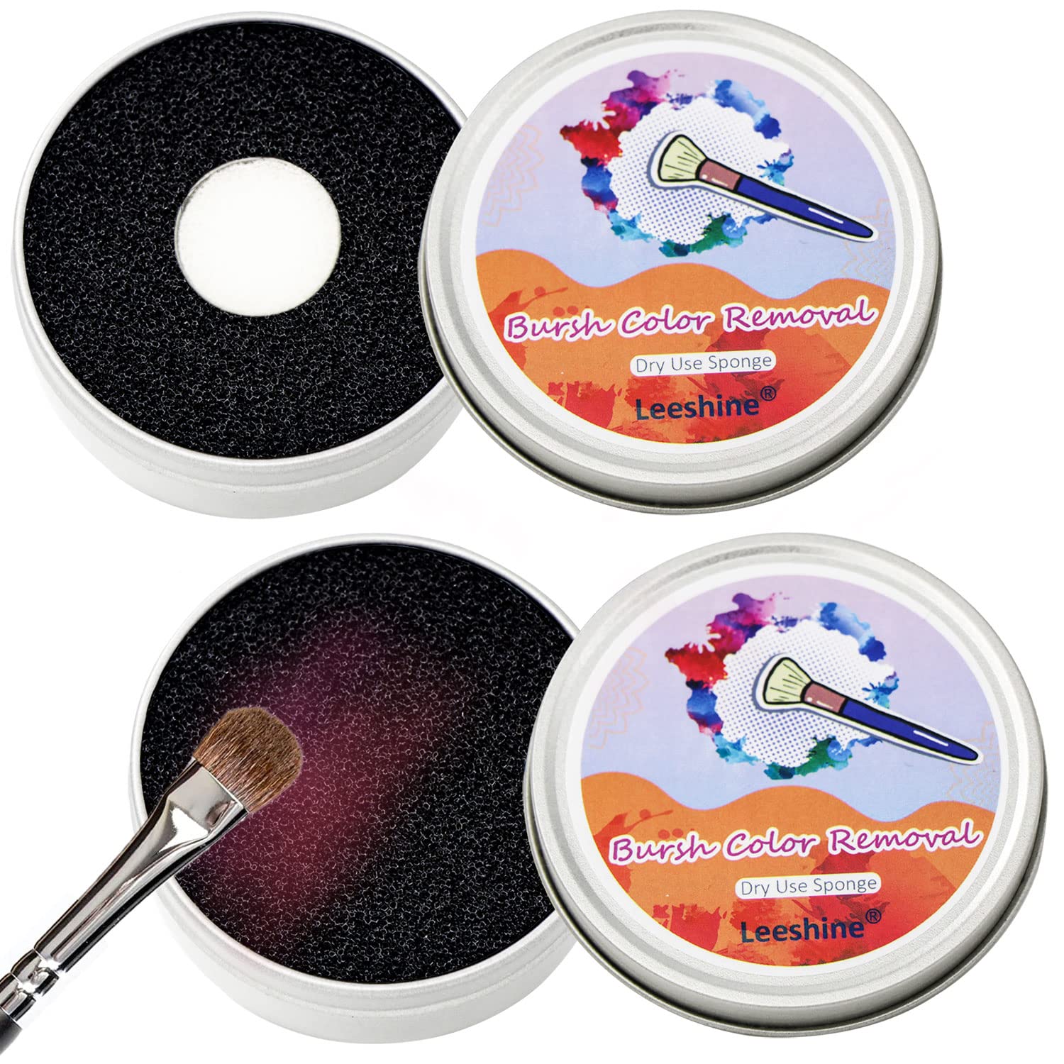 2 Pack Makeup Brush Cleaner Sponges - Switch Eyeshadow Colors Immediately & Dry Clean Makeup Brushes, Portable Cleaning Case for Home and Travel (2Pcs Black acticarbon scrubbing sponge)