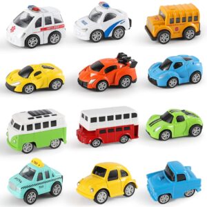 Mathea Car Toys for 1-Year-Old Boy (with Carpet) Pull Back Vehicle Car Set Metal Die-cast Friction Powered Cars Birthday Gift for 1 2 3 Year-Old Boys Girls