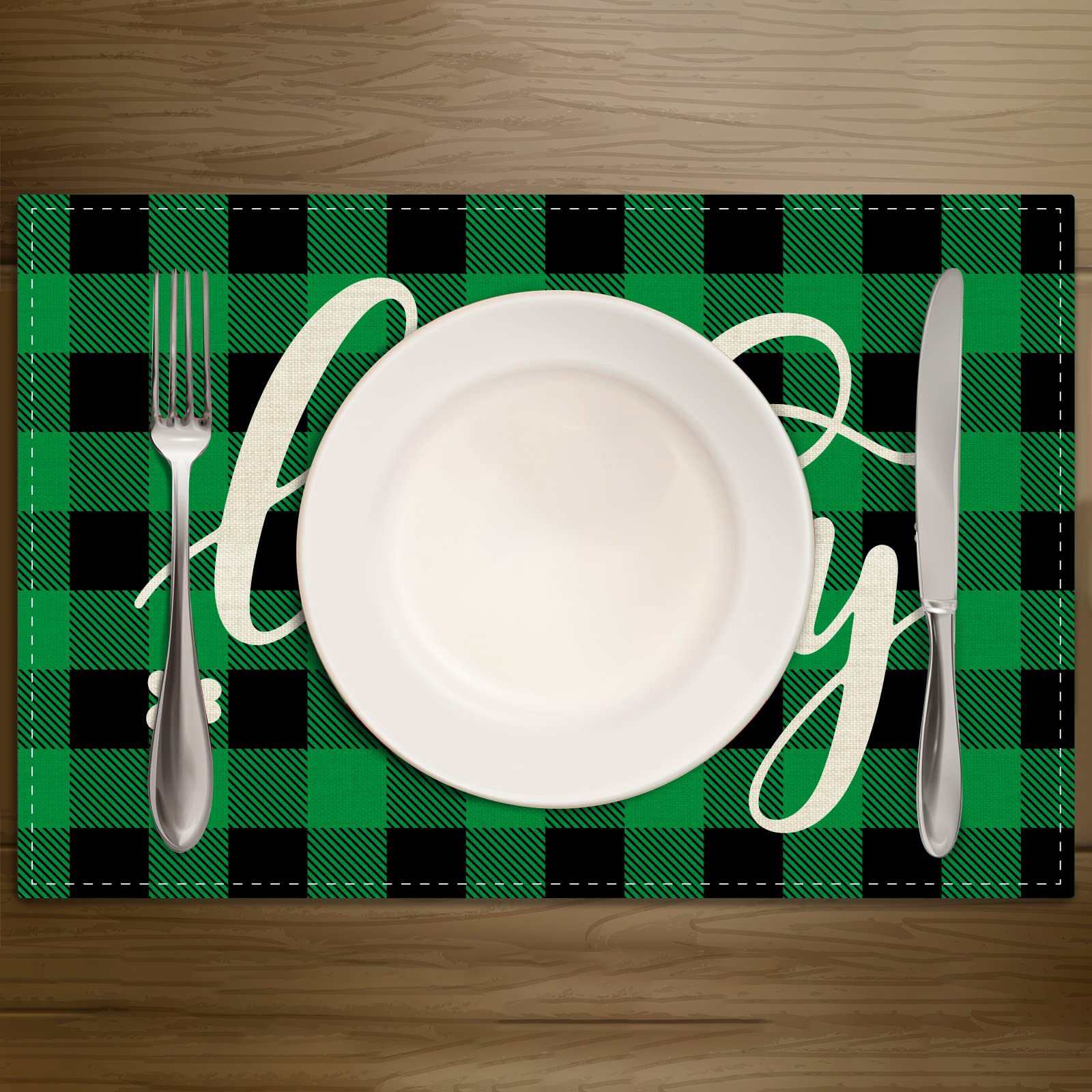 St. Patrick's Day Placemat Buffalo Plaid Place Mats for Dining Table Shamrock Clover Truck Lucky Blessed Charm Holiday Rustic Washable Table Mat for St. Patrick's Day Party Home Decorations Supplies