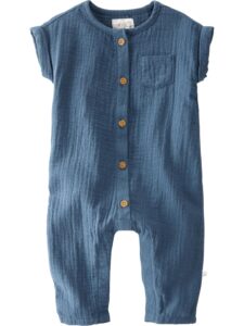 little planet by carter's unisex-baby organic cotton gauze overall jumpsuit, brown, 6 months