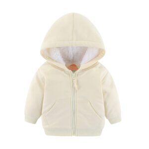 mud kingdom beige sweatshirt baby girls hooded fur lined coat zip up ribbed cuffs 6-12 months