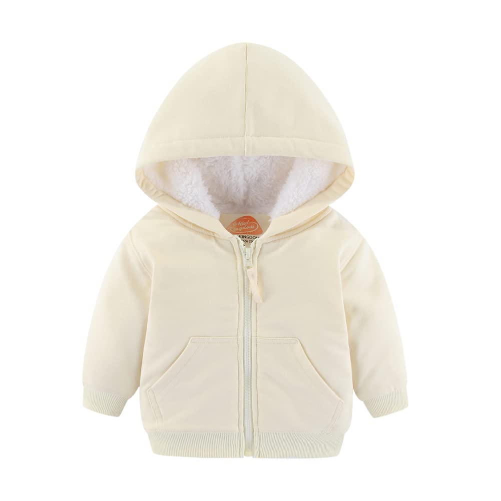 Mud Kingdom Beige Sweatshirt Baby Girls Hooded Fur Lined Coat Zip Up Ribbed Cuffs 6-12 Months