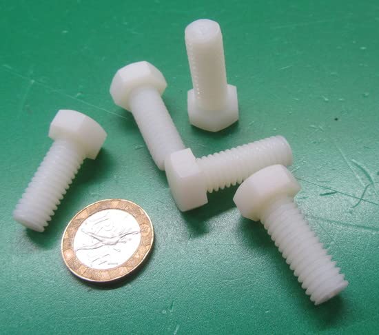 Natural Nylon Hex Head Bolts FT 3/8"-16 Thread x 1.00" Long 50 pcs