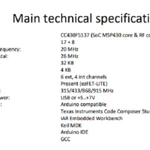 Titan Development Board Based on MSP430 core, CC430F5137 chip, Hardware Platform 7x5,5 cm - 915 MHz