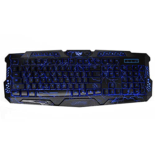 MDJEOE A878 114-Key LED Backlit Wired USB Gaming Keyboard with Cracking Pattern Black